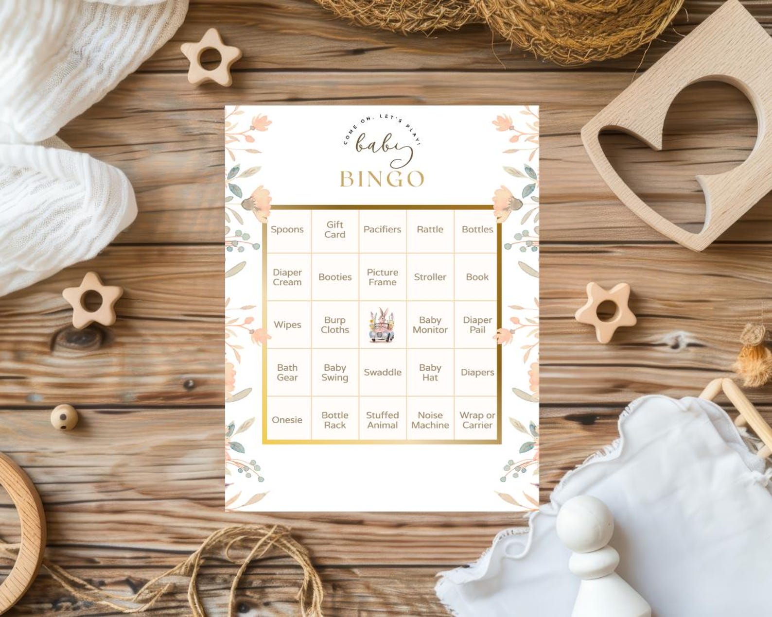Baby Shower Bingo, 60 Unique Game Cards, Vintage Floral Woodland Bunny ...