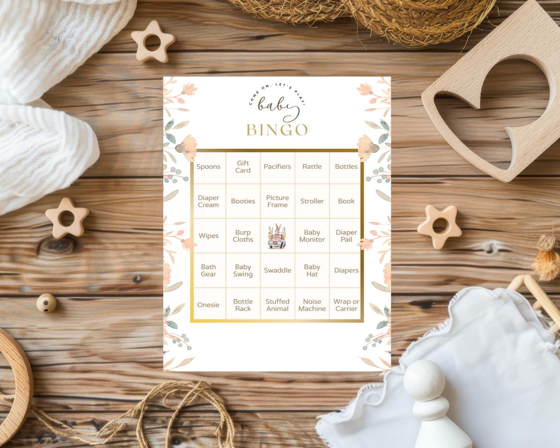Baby Shower Bingo, 60 Unique Game Cards, Vintage Floral Woodland Bunny ...