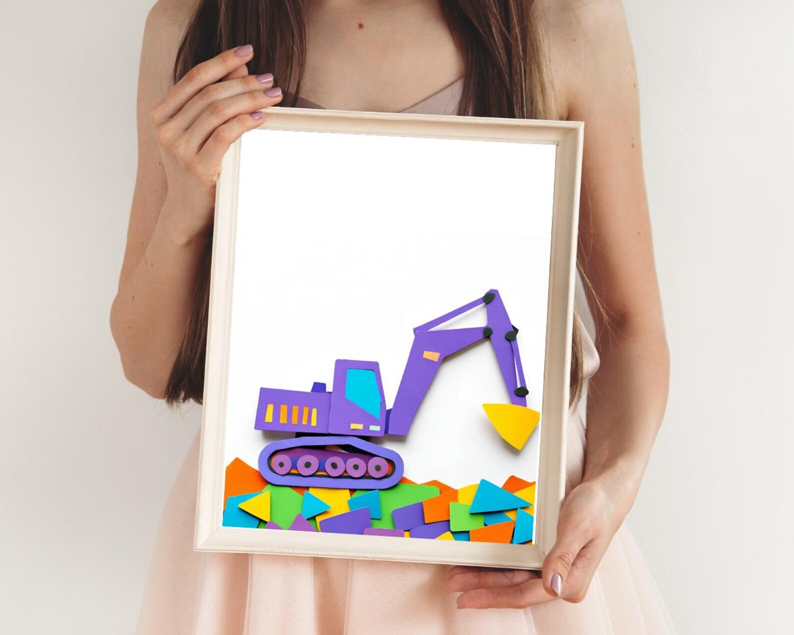 Purple Excavator Digital Print: Construction Papercut Art for Baby ...