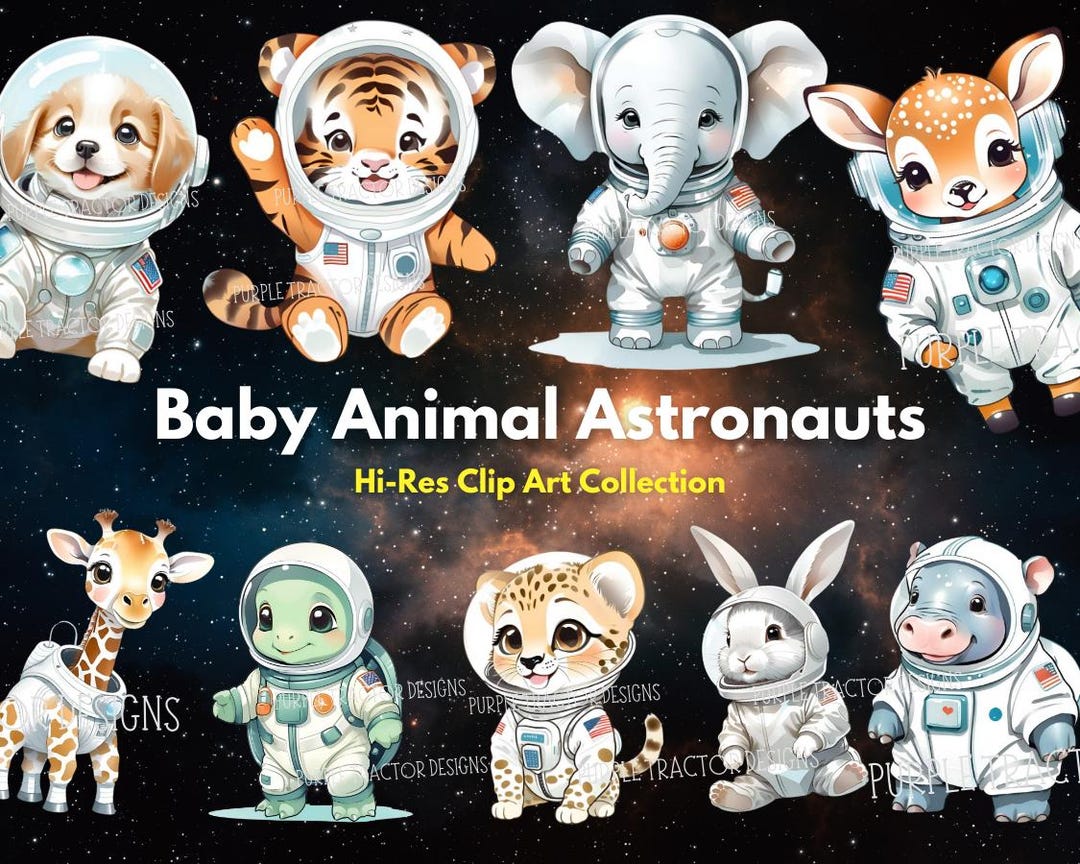 Cute Space Animal Clip Art Set | 28 High-res Pngs of Baby Astronauts ...