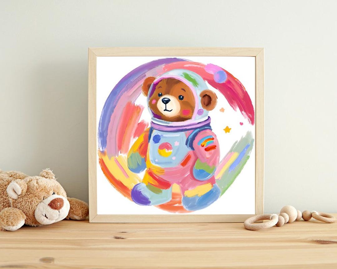 Nursery Decor Teddy Bear in Outer Space, Boho Rainbow Bear, Teddy Bear ...