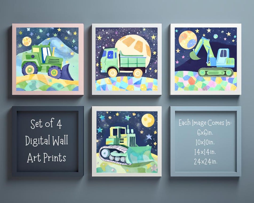 Interstellar Construction Trucks Wall Art: Digital Prints for Kids Room ...