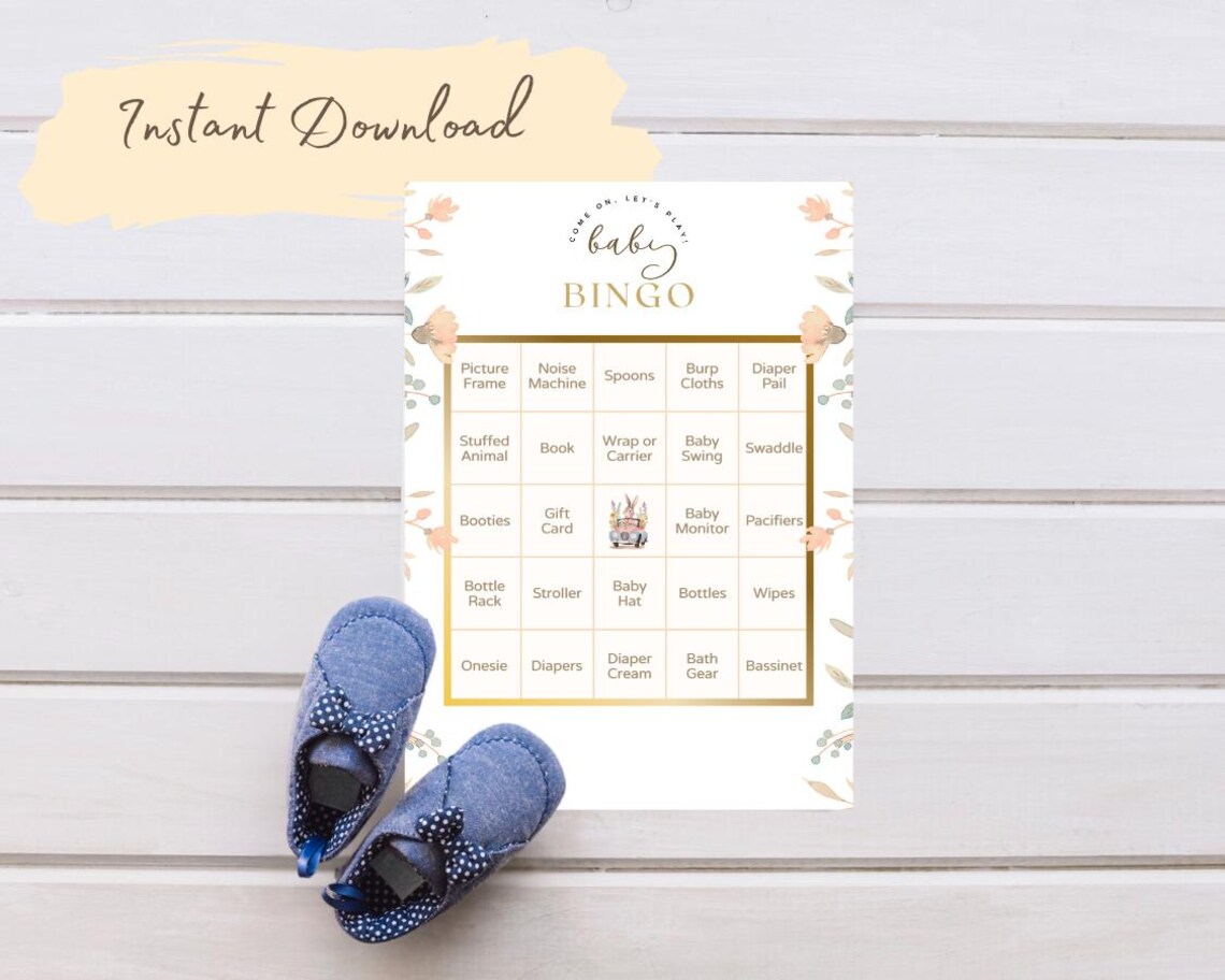 Baby Shower Bingo, 60 Unique Game Cards, Vintage Floral Woodland Bunny ...