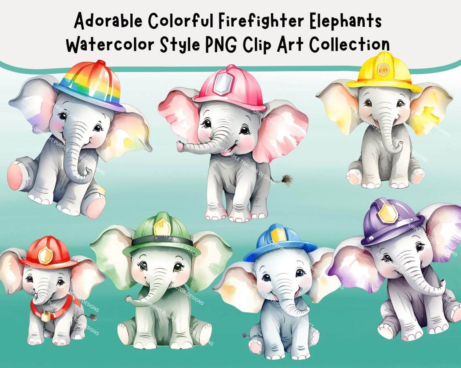 Firefighter Elephant PNG Clip Art Bundle | 14 Watercolor Elephants in ...