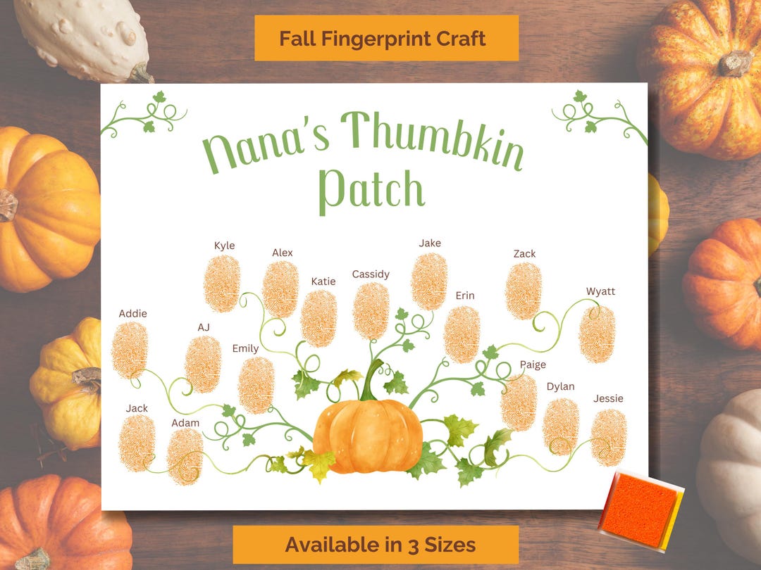 Nana's Thumbkin Patch Art Craft, Pumpkin Fingerprint Thumbprint ...