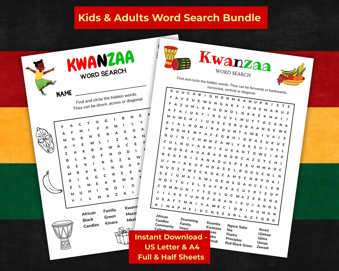 Kwanzaa Word Search Printable Game for Adults & Kids, Sip and Solve ...