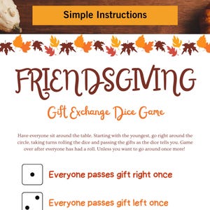 Friendsgiving Gift Exchange Dice Game, Easy Roll the Dice and Pass the ...
