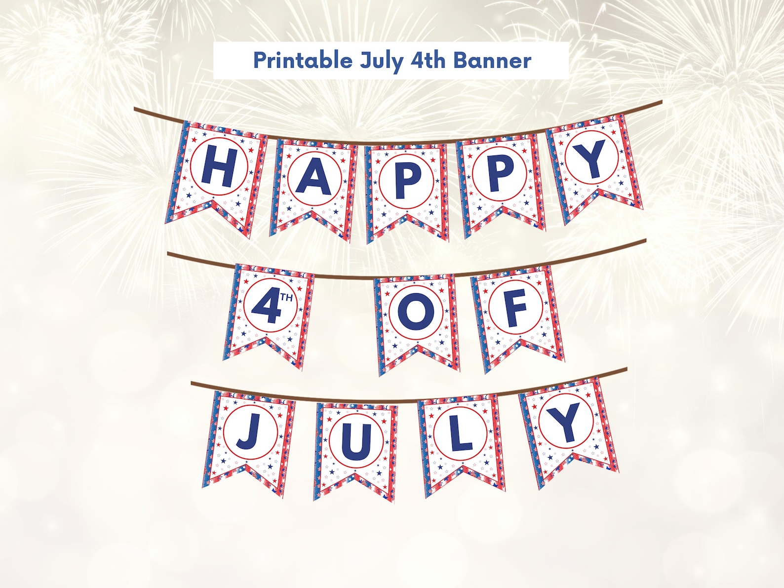 4th of July Pennant Garland Backdrop Sign, Red White and Blue Patriotic ...