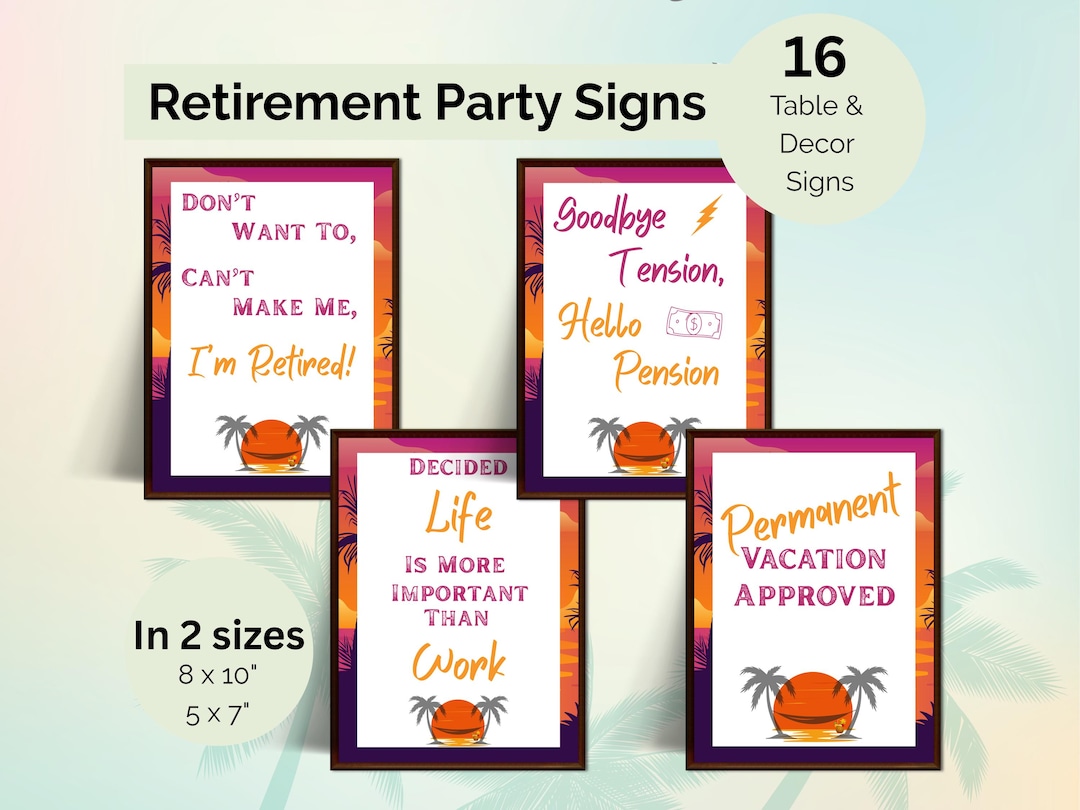 Retirement Party Signs, 16 Retirement Sayings Decorations & Drink Gift ...