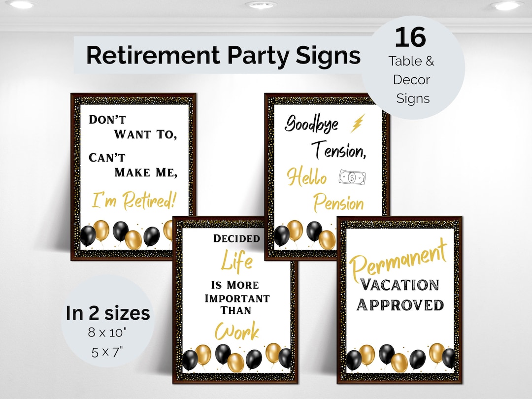 Retirement Party Signs, 16 Retirement Sayings Decorations and Drink ...