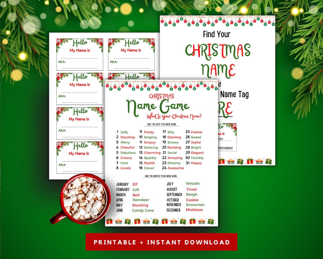 Christmas What's Your Name Game With Name Tags for Both Names Plus a ...