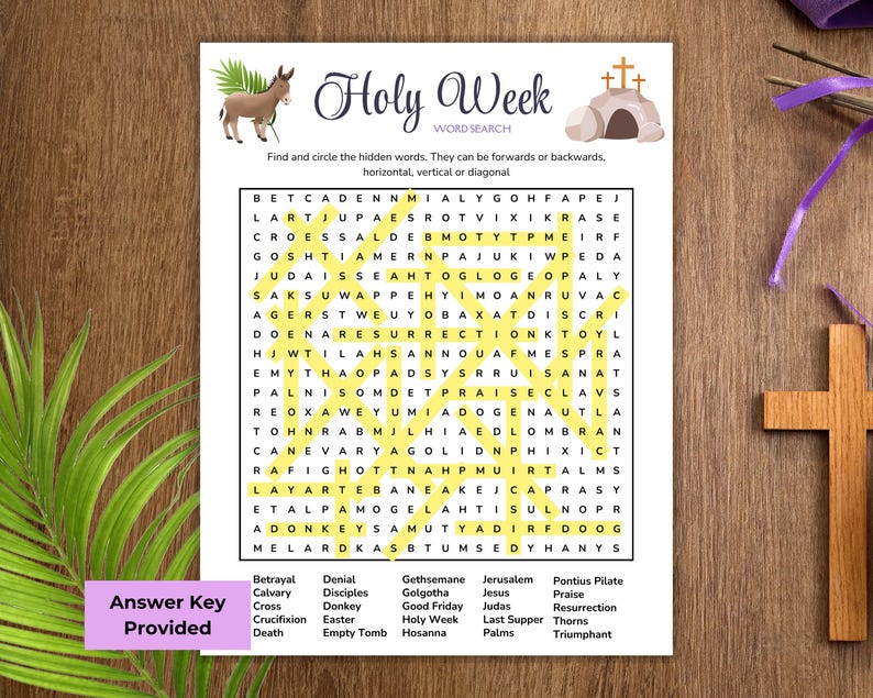 Holy Week Printable, Bible Word Search, Palm Sunday Activity, Adult ...