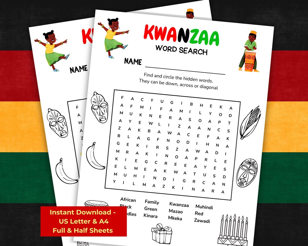 Kwanzaa Word Search Printable Game for Kids, Word Find, Brain Teaser ...