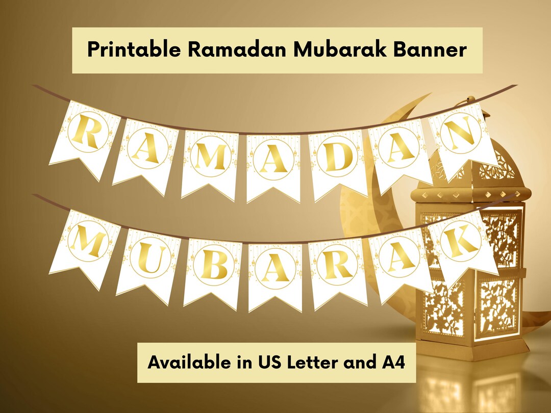 Ramadan Mubarak Bunting Banner Sign, Printable Islamic Home Decor, Gold ...