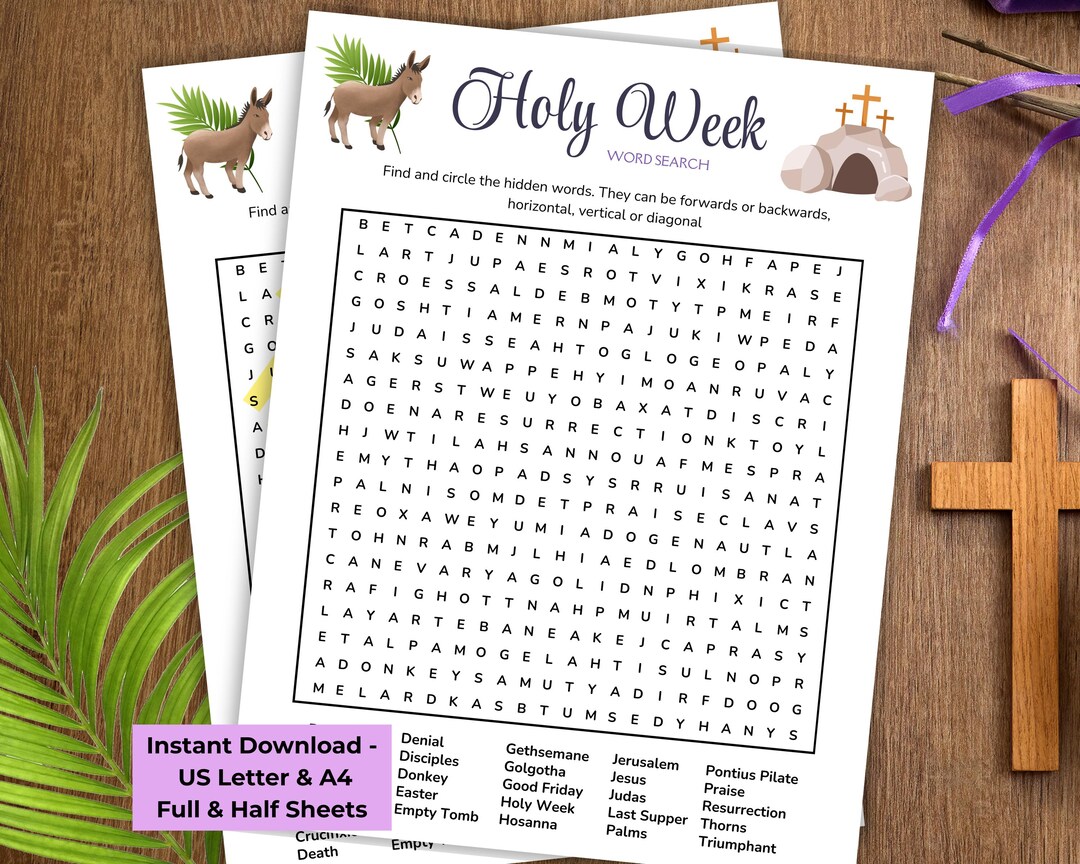 Holy Week Printable, Bible Word Search, Palm Sunday Activity, Adult ...