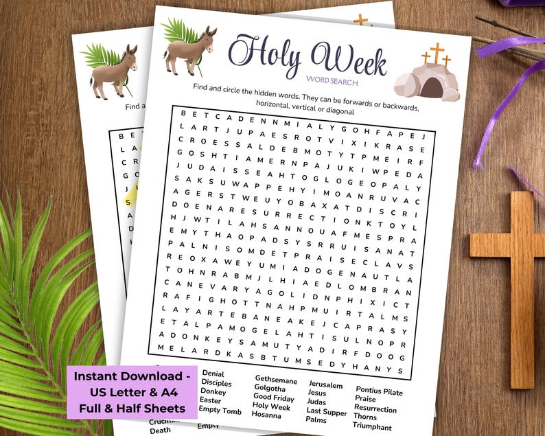 Holy Week Printable, Bible Word Search, Palm Sunday Activity, Adult ...
