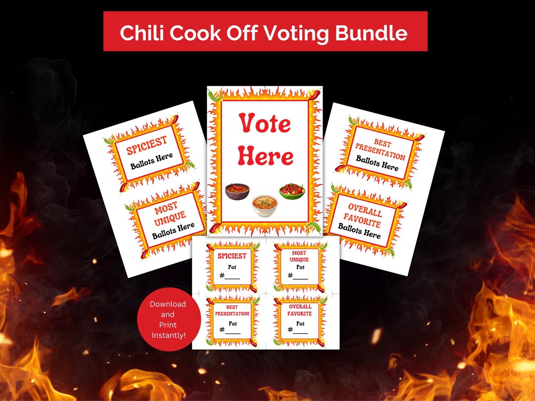 Chili Cook off Voting Cards Bundle, Sign, Ballot Box Labels and Ballots ...
