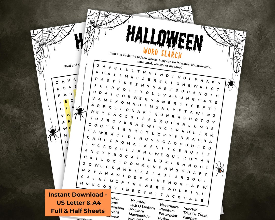 Halloween Word Search Printable for Adults, Sip and Solve, Word Find ...