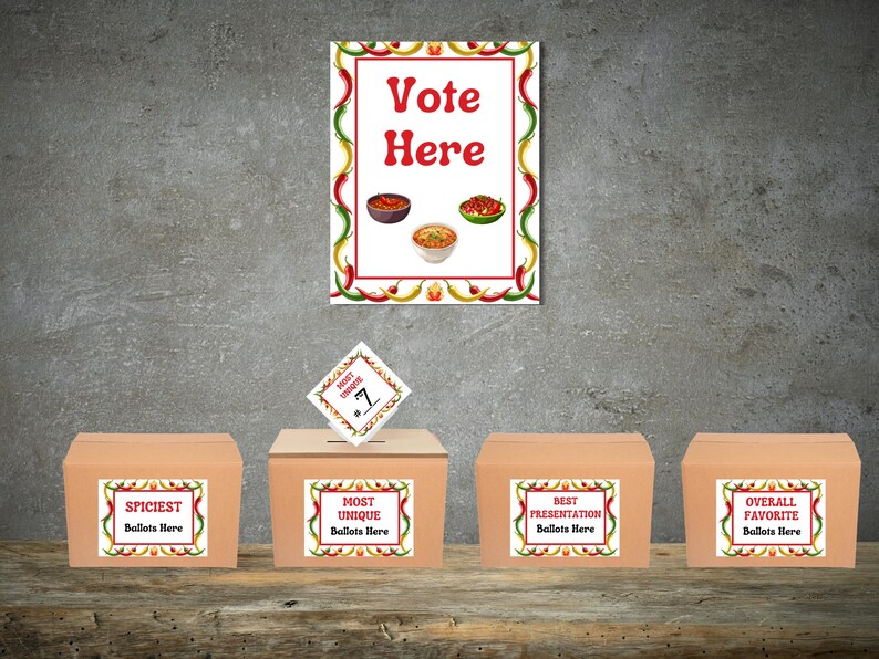 Chili Cook off Voting Cards Bundle, Sign, Ballot Box Labels and Ballots ...