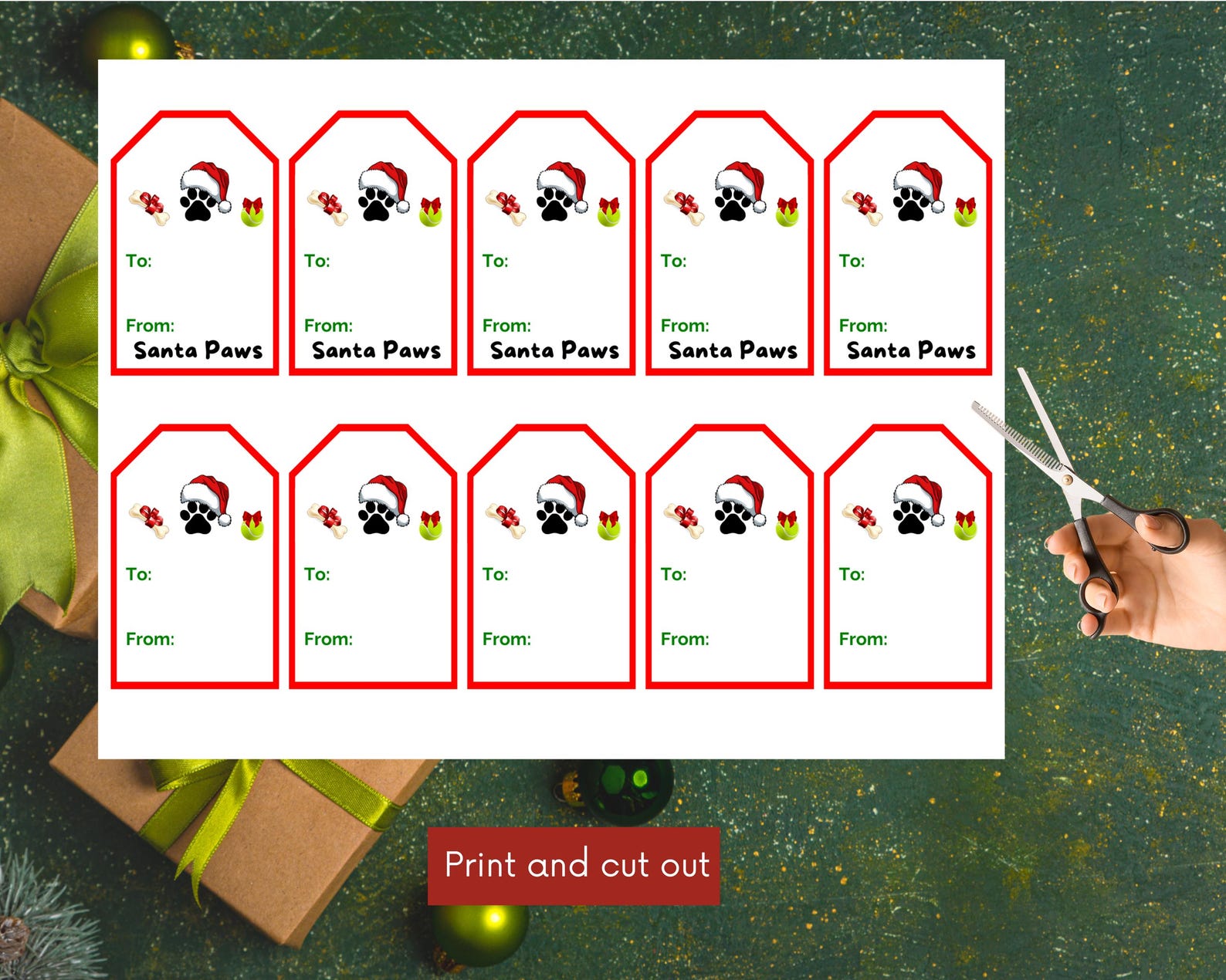 Santa Paws & Blank Christmas Hang Tags, From or for Puppy Dog Gift Tag ...