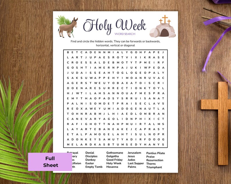 Holy Week Printable, Bible Word Search, Palm Sunday Activity, Adult ...