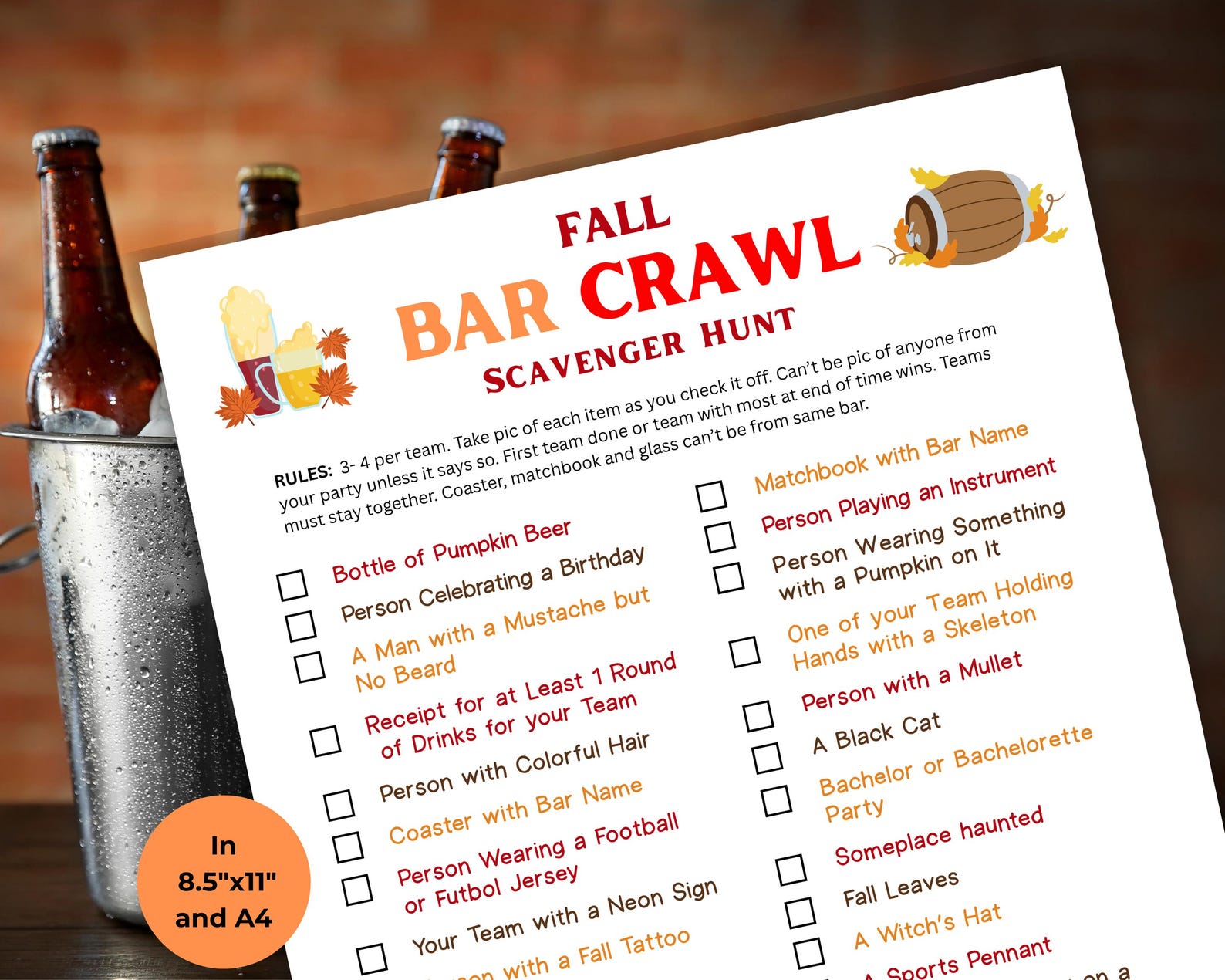 Fall Bar Crawl Scavenger Hunt Game for Adults, Halloween Phone Photo ...