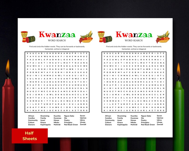 Kwanzaa Word Search Printable Game for Adults, Sip and Solve, Word Find ...