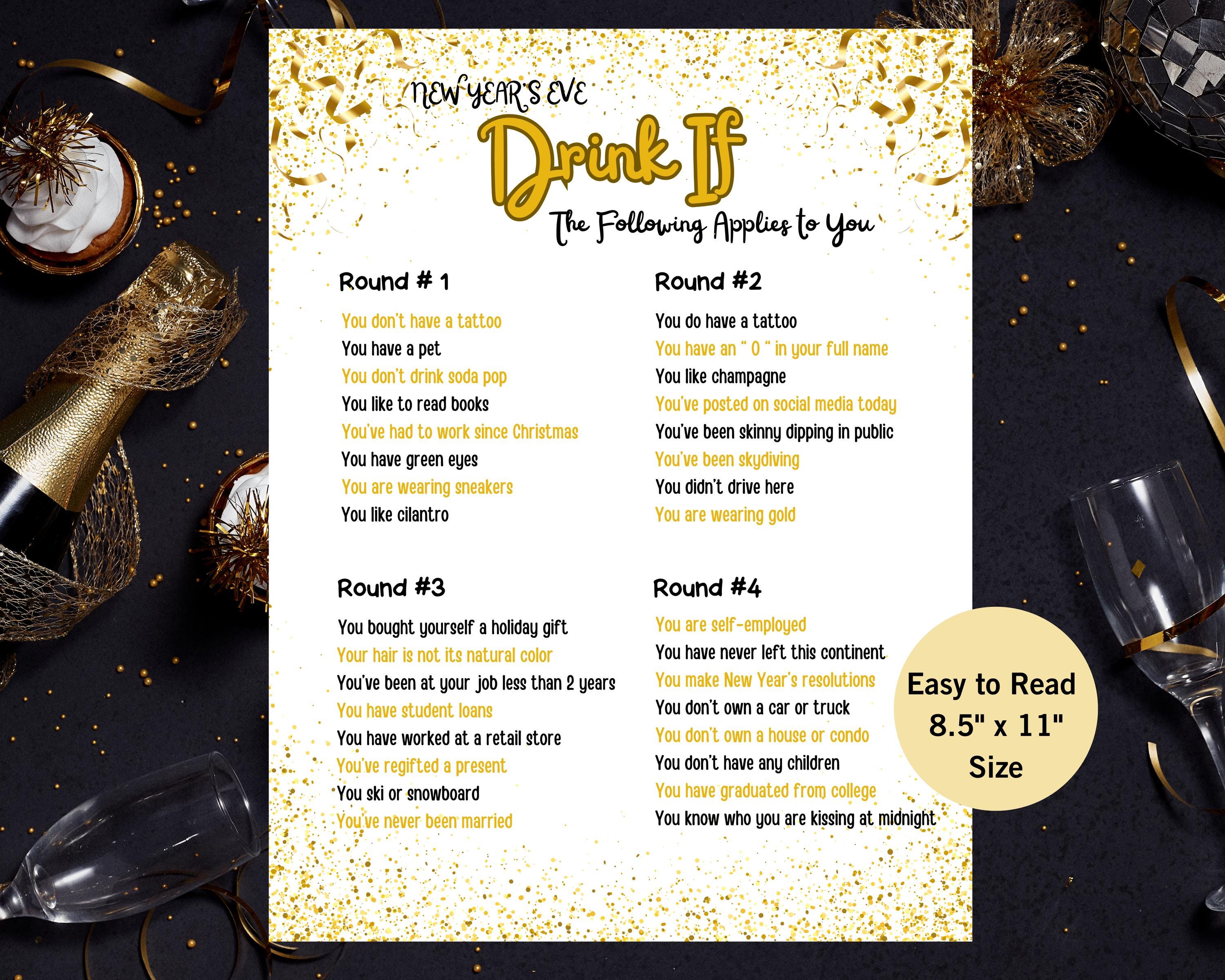 New Year's Eve Drink If Drinking Game, Fun NYE Party Game, Icebreaker ...