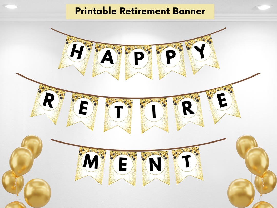 Retirement Party Pennant Garland Sign, Happy Retirement Backdrop Banner ...