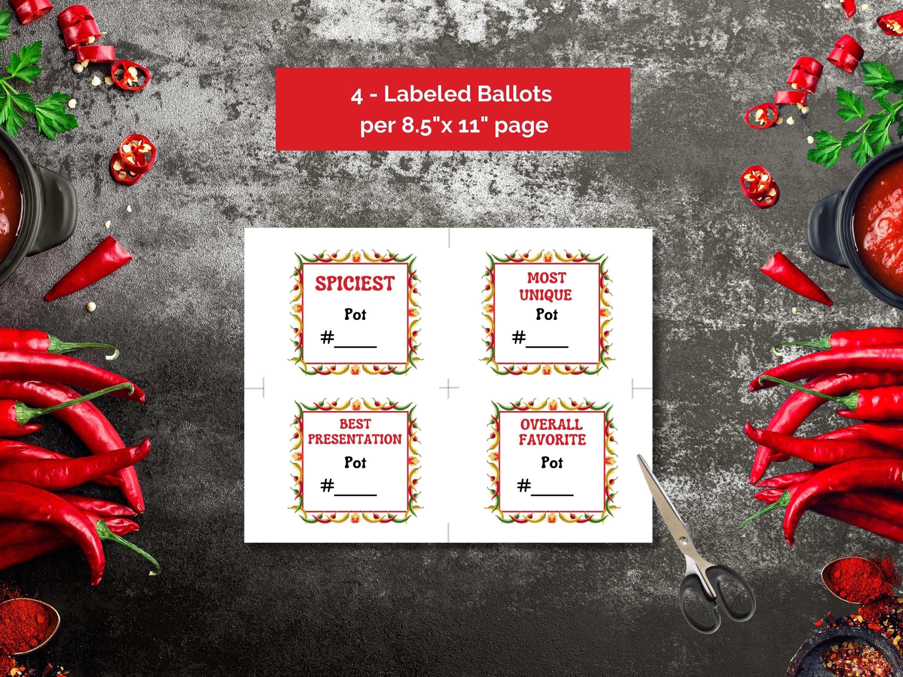 Chili Cook off Voting Cards Bundle, Sign, Ballot Box Labels and Ballots ...
