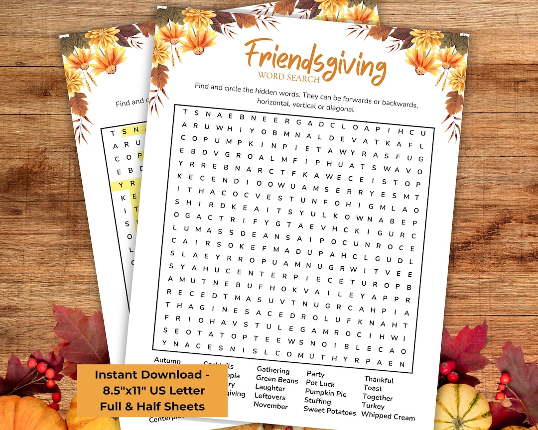 Friendsgiving Word Search Printable Game for Adults, Sip and Solve ...