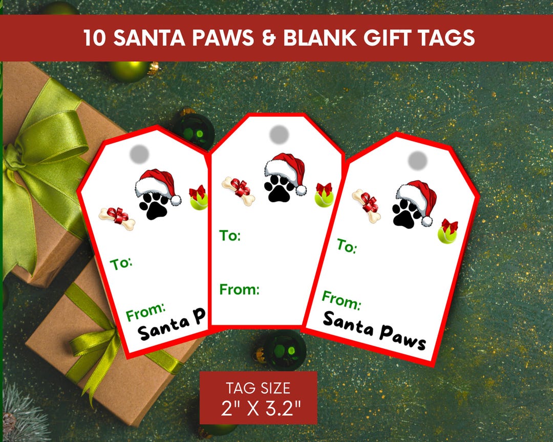 Santa Paws & Blank Christmas Hang Tags, From or for Puppy Dog Gift Tag ...