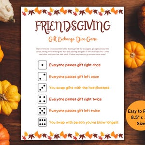 Friendsgiving Gift Exchange Dice Game, Easy Roll the Dice and Pass the ...