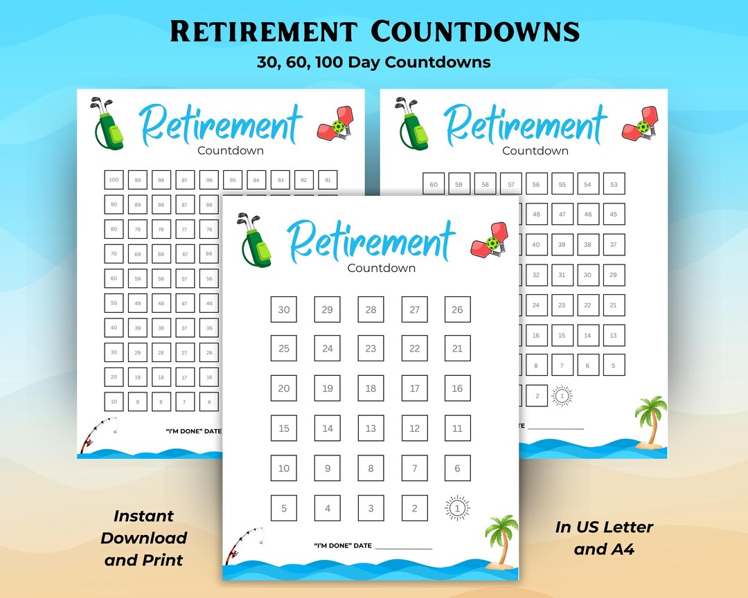 Retirement Countdown Calendar, 30 60 and 100 Day Retirement Timeline ...