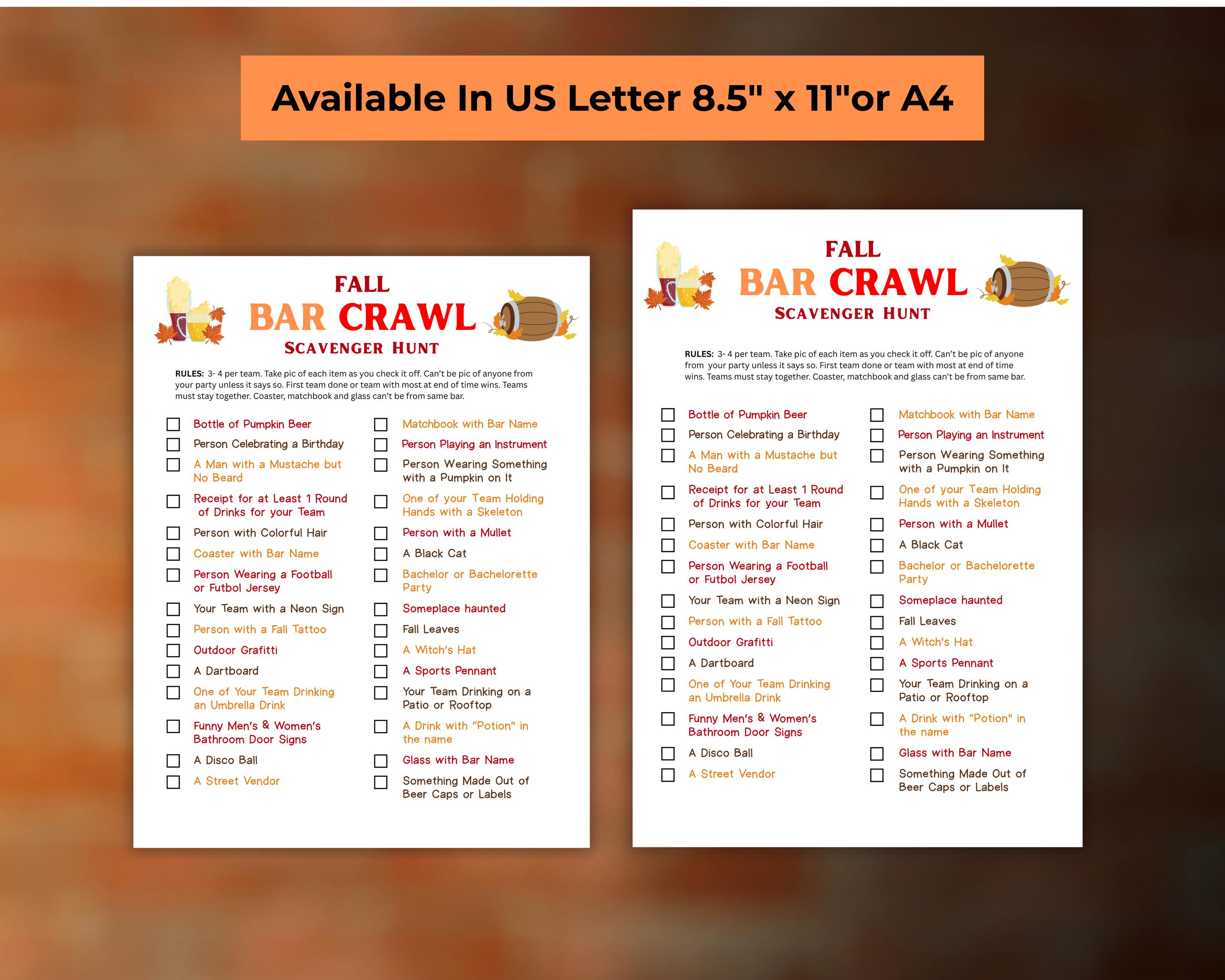 Fall Bar Crawl Scavenger Hunt Game for Adults, Halloween Phone Photo ...