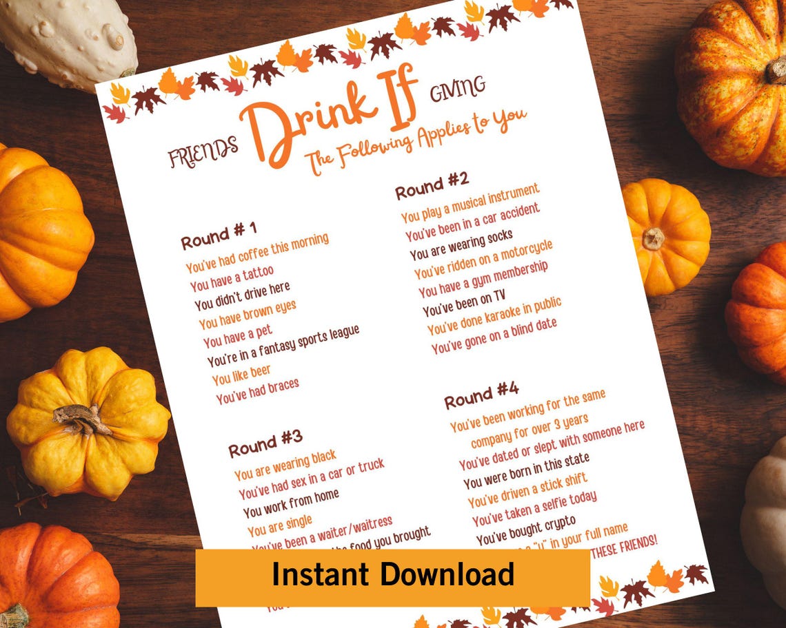 Friendsgiving Drink If Drinking Game, Icebreaker Questions to Get to ...