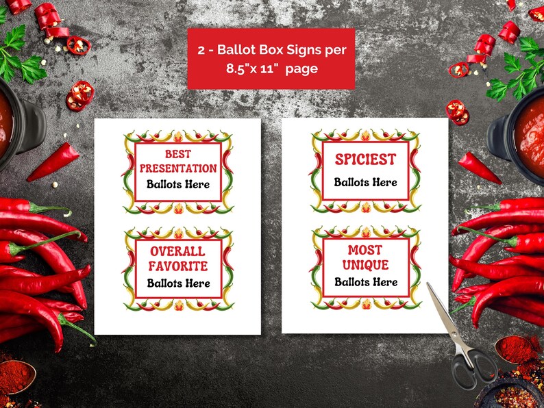 Chili Cook off Voting Cards Bundle, Sign, Ballot Box Labels and Ballots ...