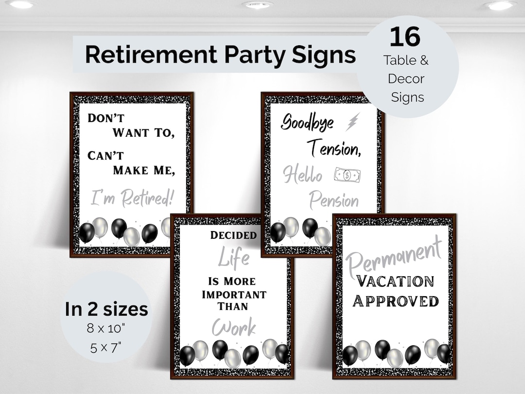 Retirement Party Signs, 16 Retirement Sayings Decorations and Drink ...