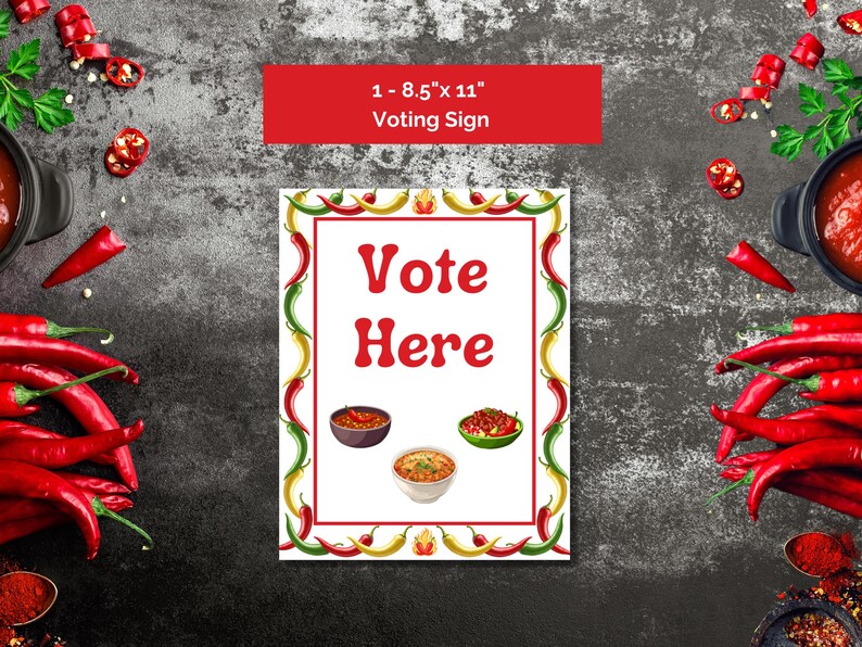 Chili Cook off Voting Cards Bundle, Sign, Ballot Box Labels and Ballots ...