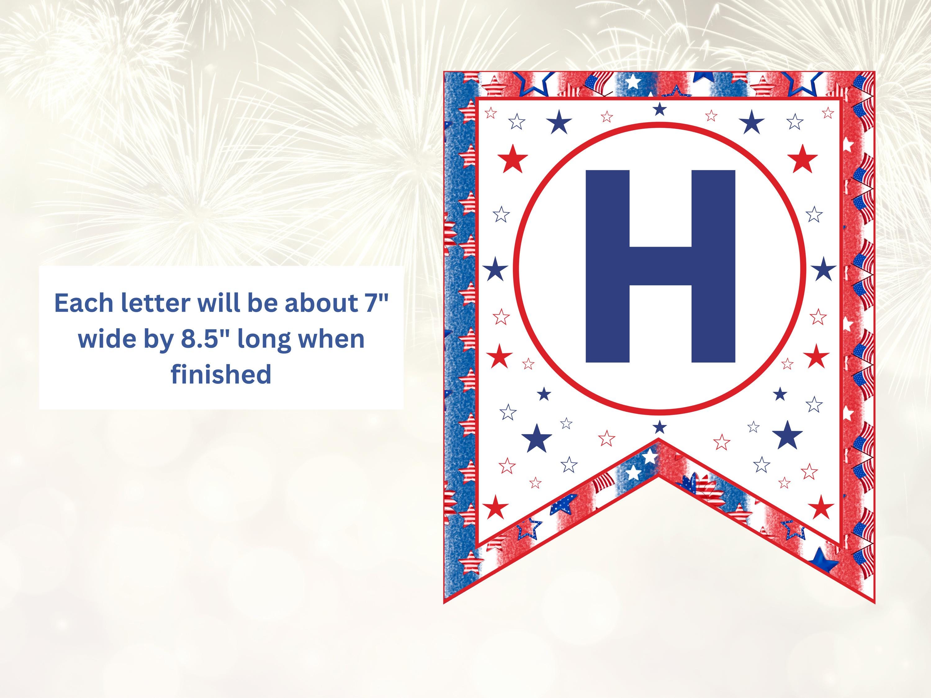 4th of July Pennant Garland Backdrop Sign, Red White and Blue Patriotic ...