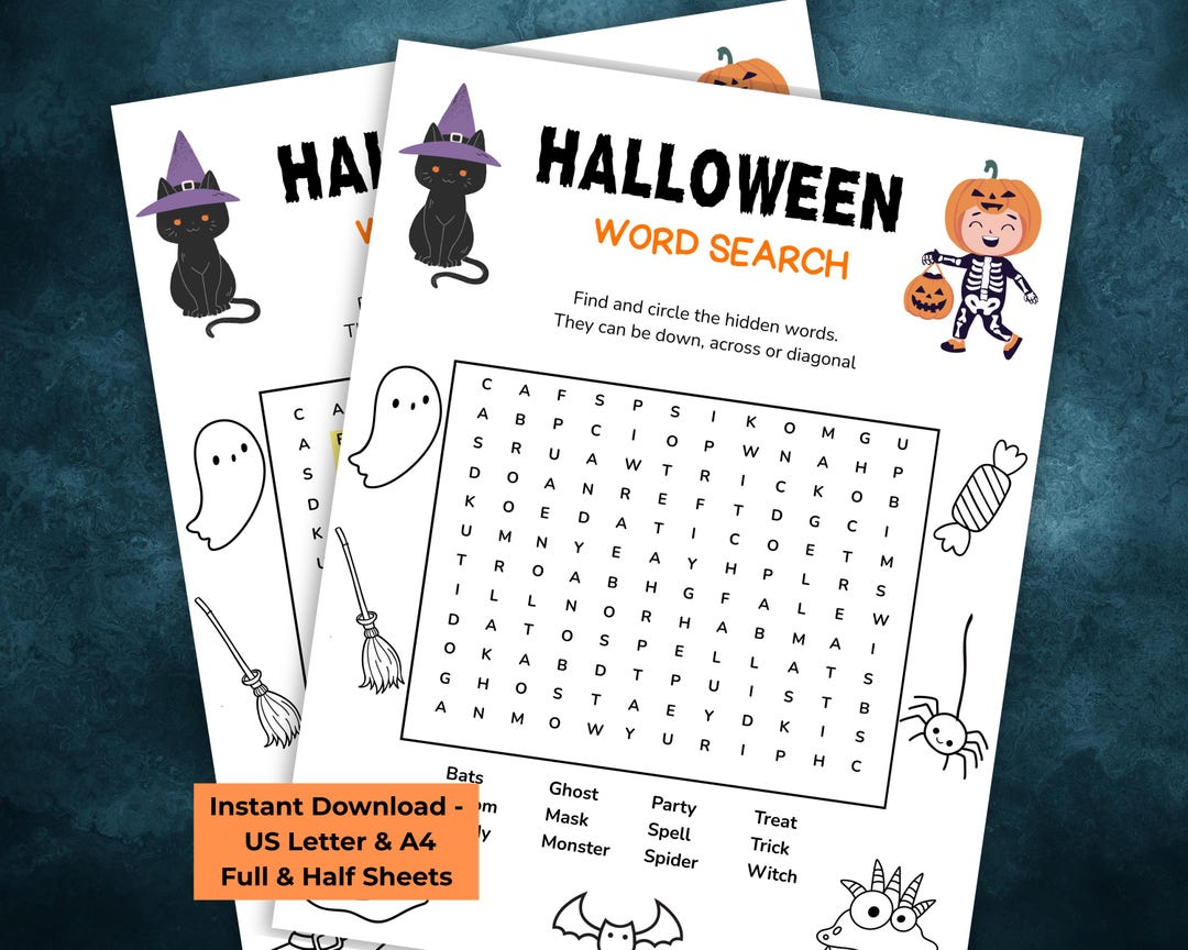 Halloween Word Search and Coloring Printable for Kids, Word Find Brain ...