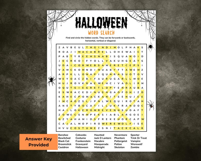 Halloween Word Search Printable for Adults, Sip and Solve, Word Find ...