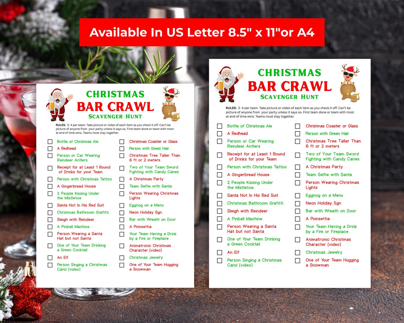 Christmas Bar Crawl Scavenger Hunt Game for Adults, Xmas Holiday Phone ...