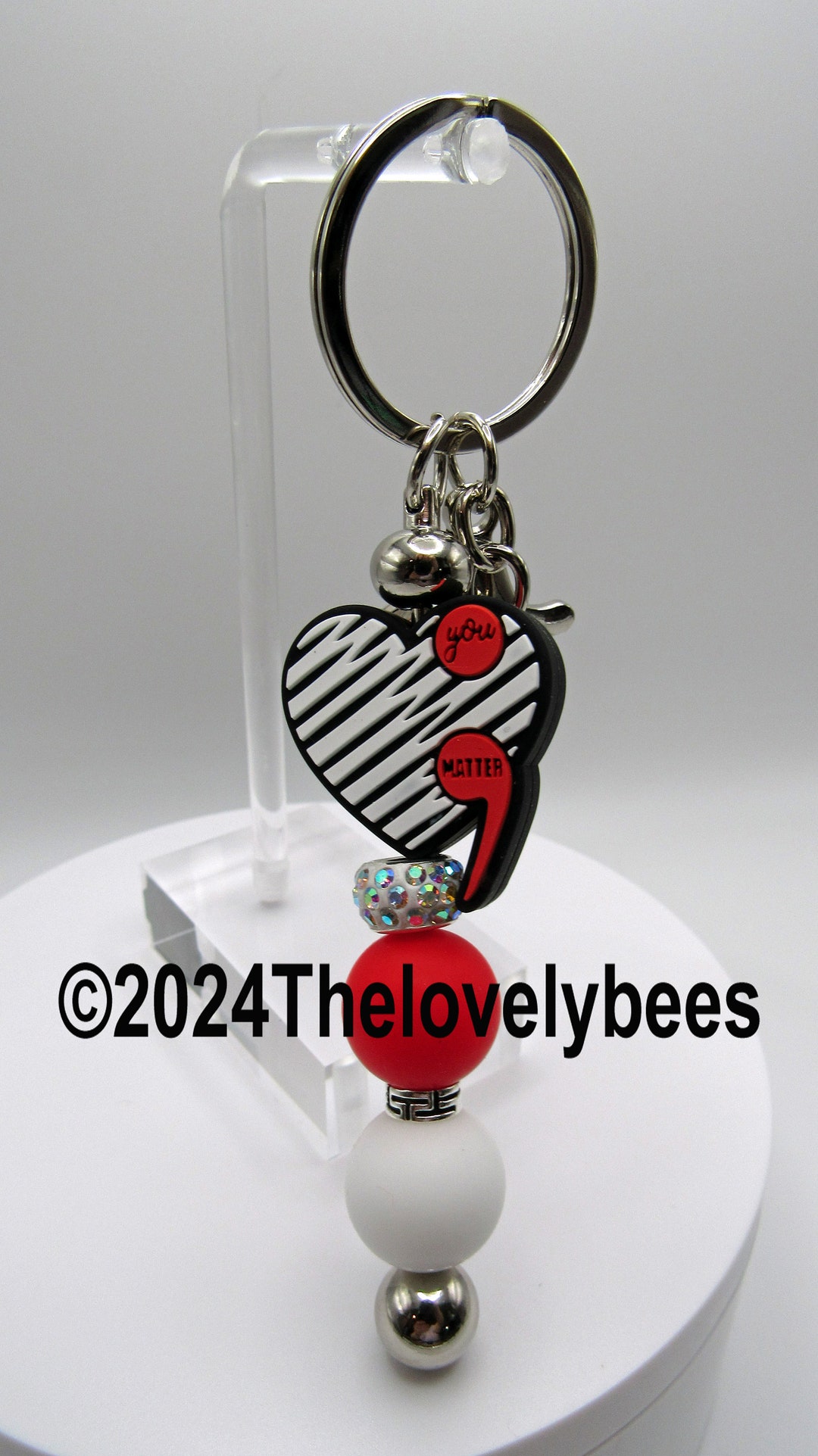 Metal Beaded Keychain With Heart and Semicolon That Says You Mtter ...