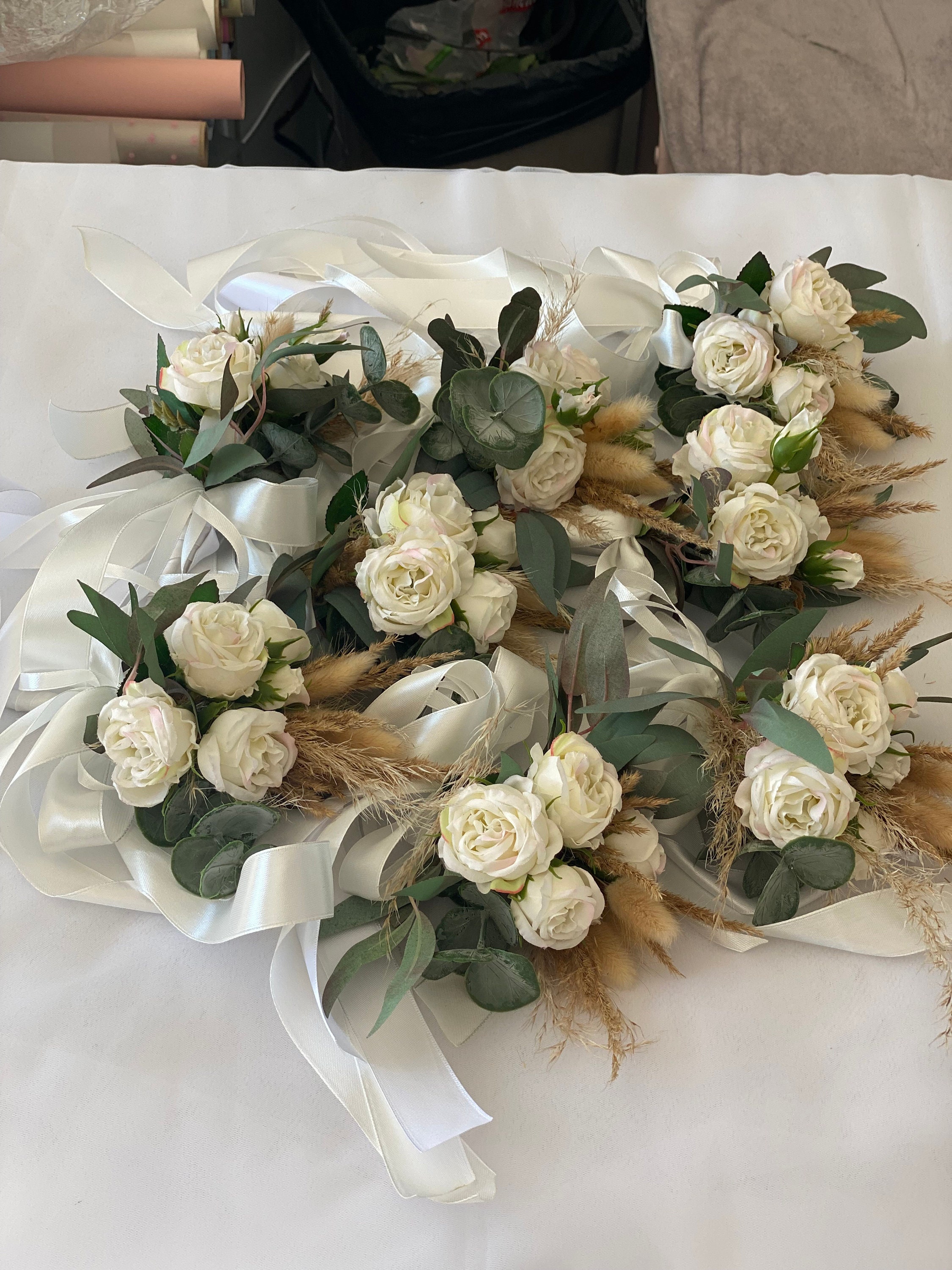 Classic White Roses Boutonniere, Faux Flower Boutonniere, Cream Corsage ...