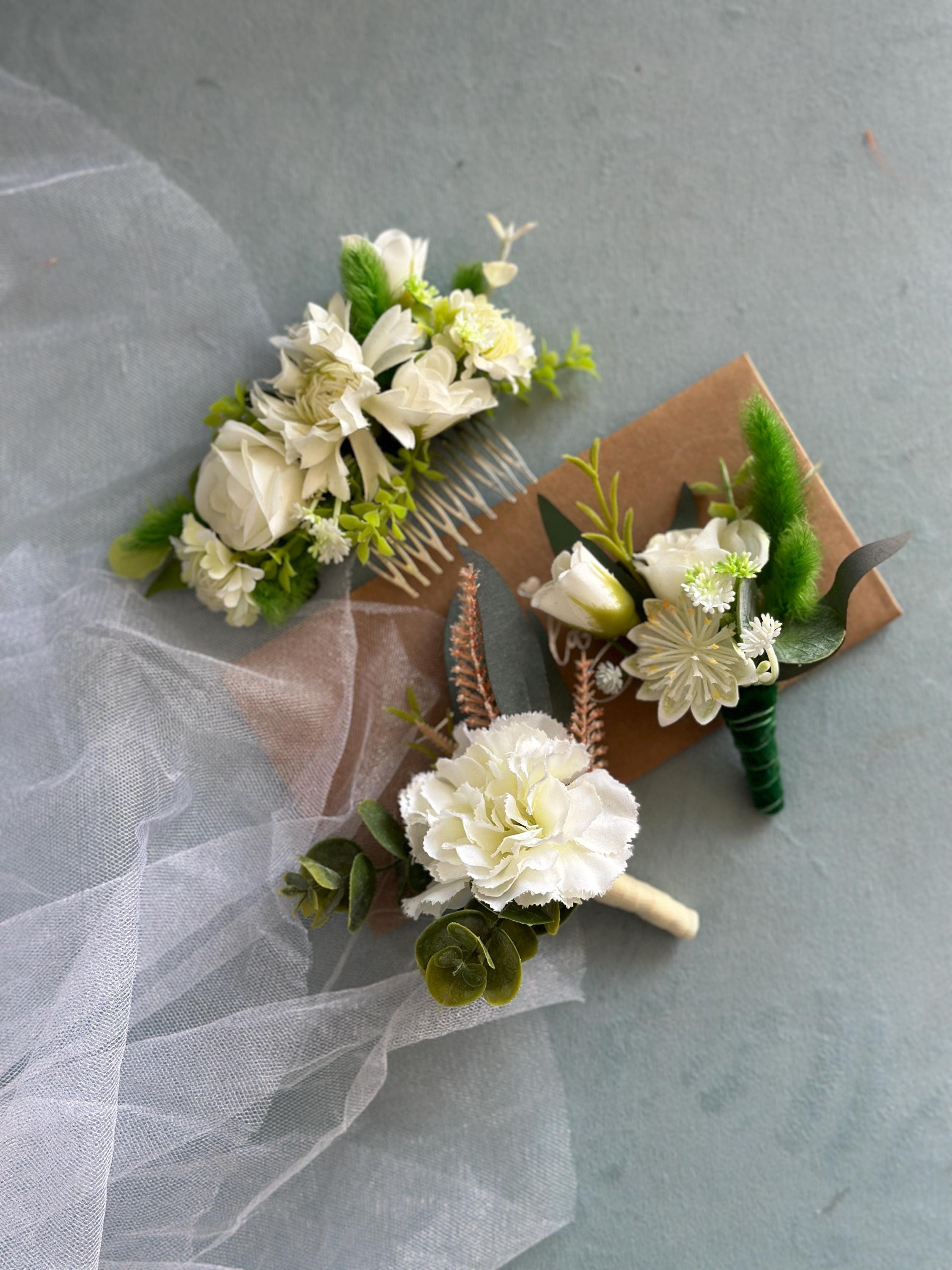 Charm Carnation Boutonniere, Groom White Boutonniere, Minimalist ...