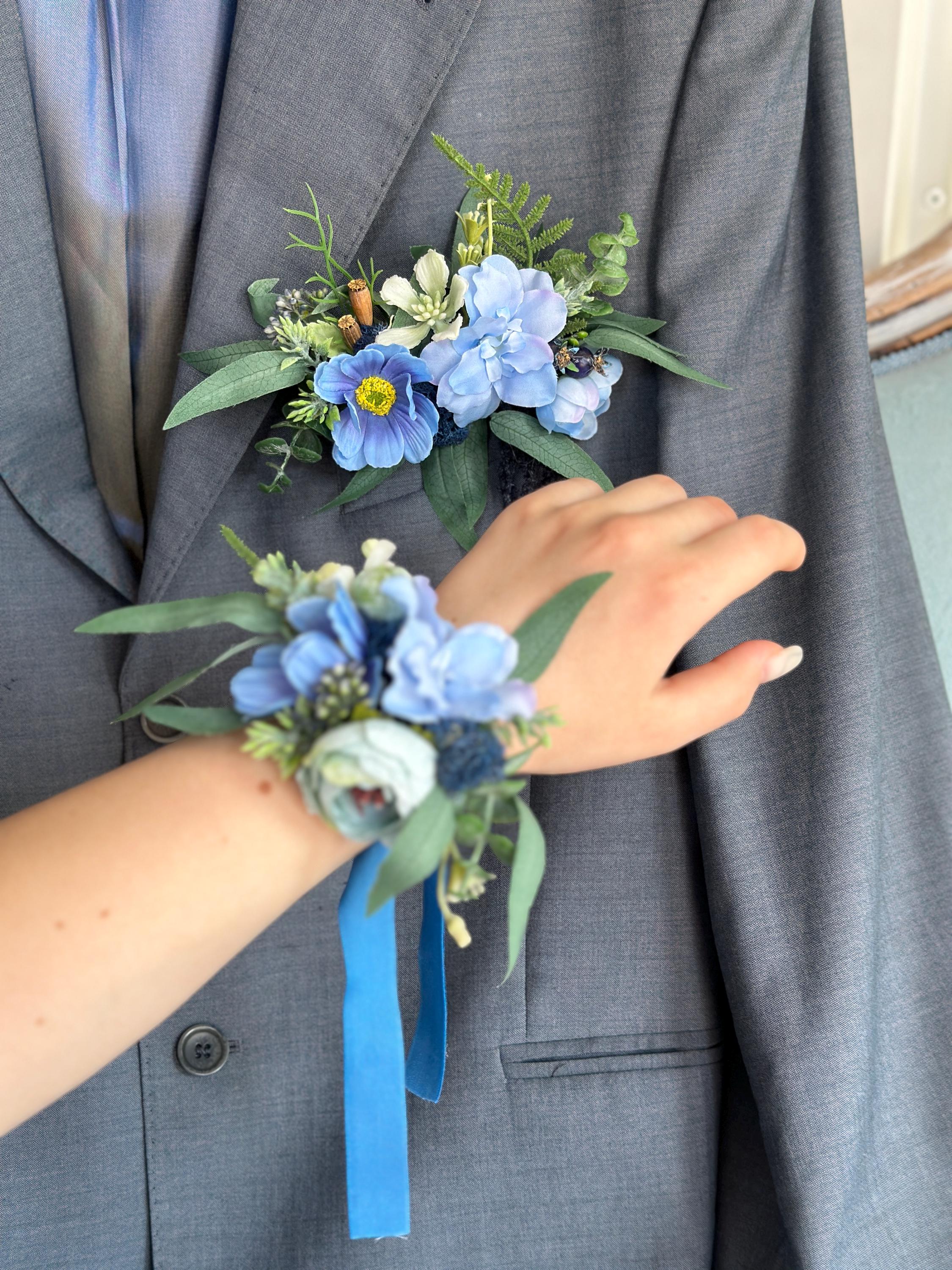 Bohemian Wildflower Pocket Boutonniere, Blue Groom Boutonniere ...