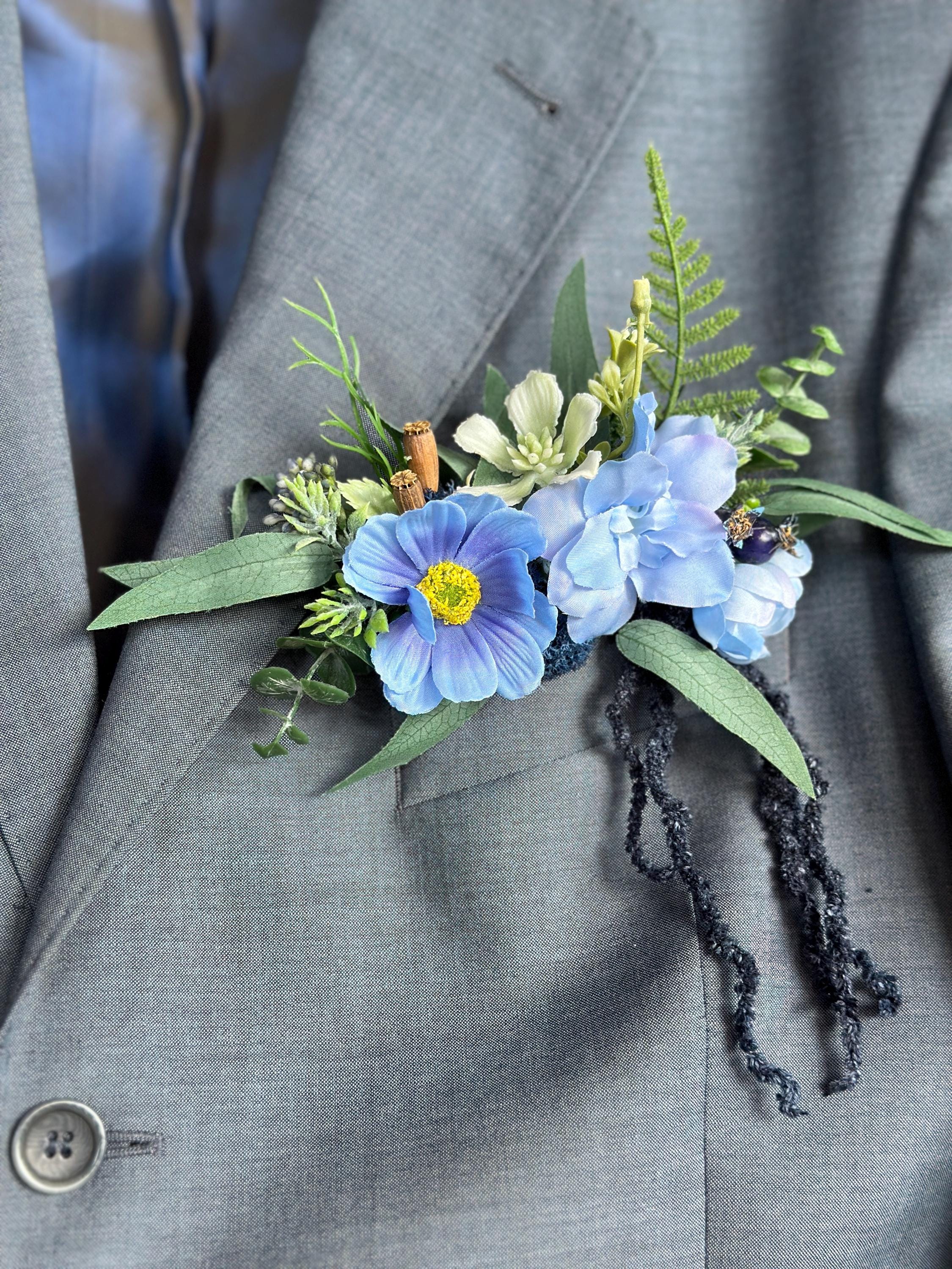 Bohemian Wildflower Pocket Boutonniere, Blue Groom Boutonniere ...