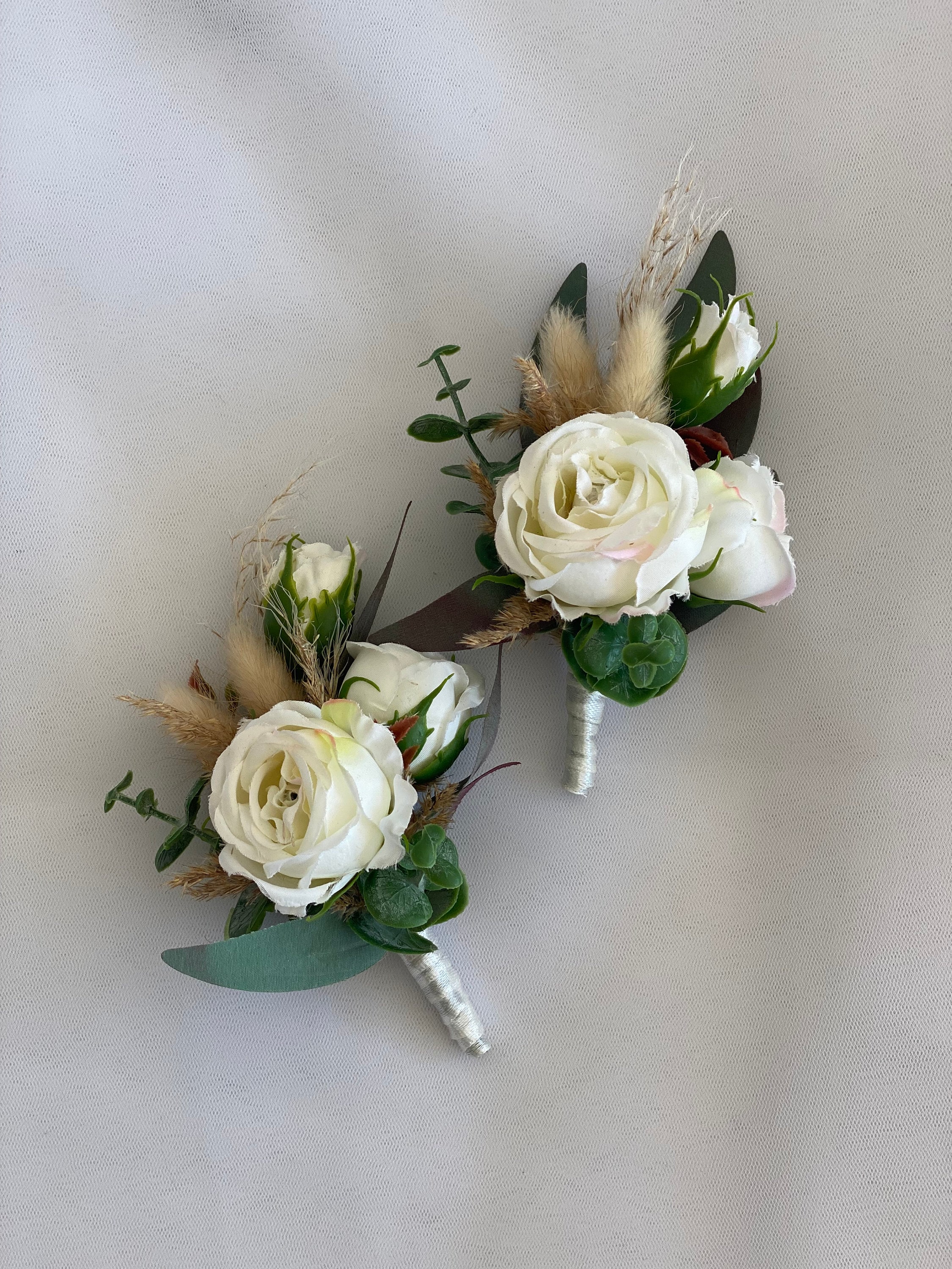 Classic White Roses Boutonniere, Faux Flower Boutonniere, Cream Corsage ...