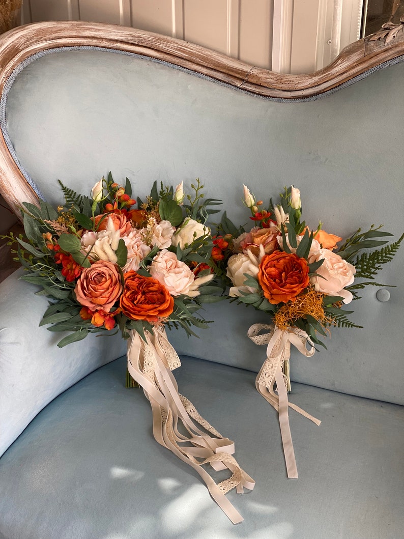 Statement Fall Wedding Bouquet, Bohemian Peach Roses Bridal Bouquet ...